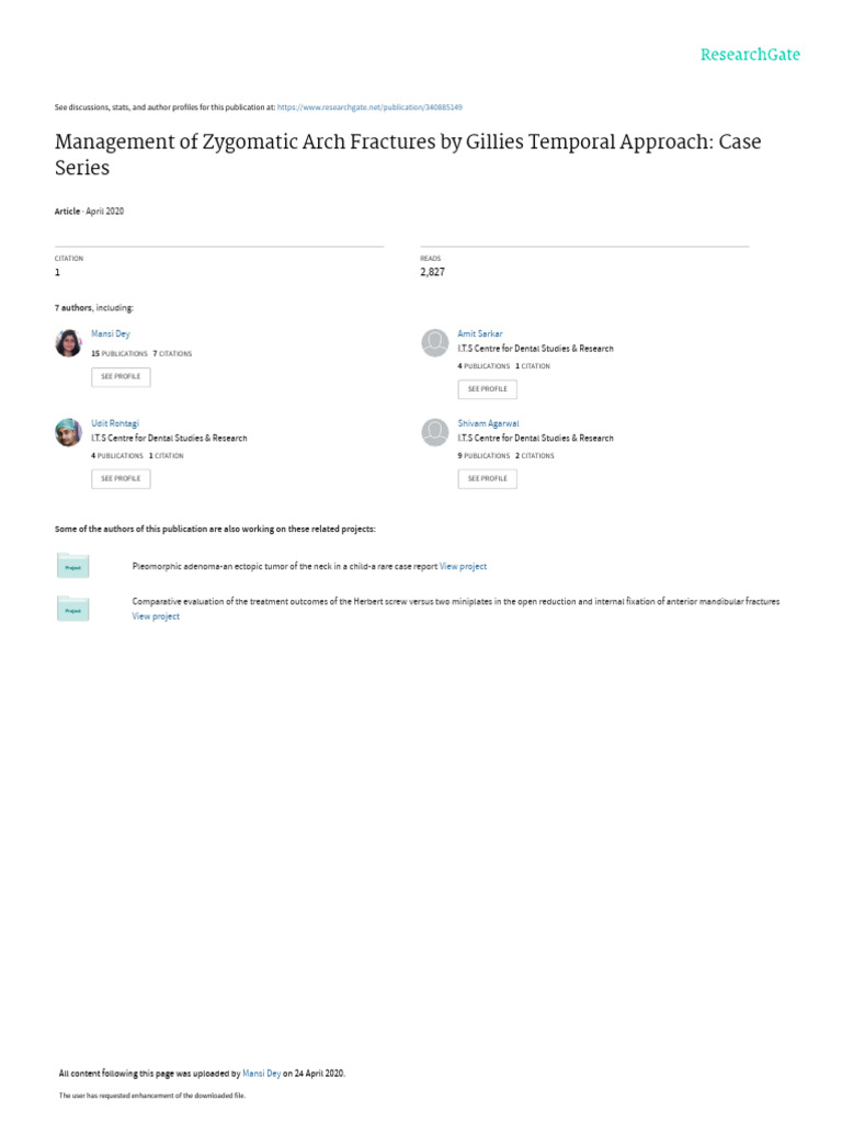 Management of Zygomatic Arch Fractures by Gillies Temporal Approach ...