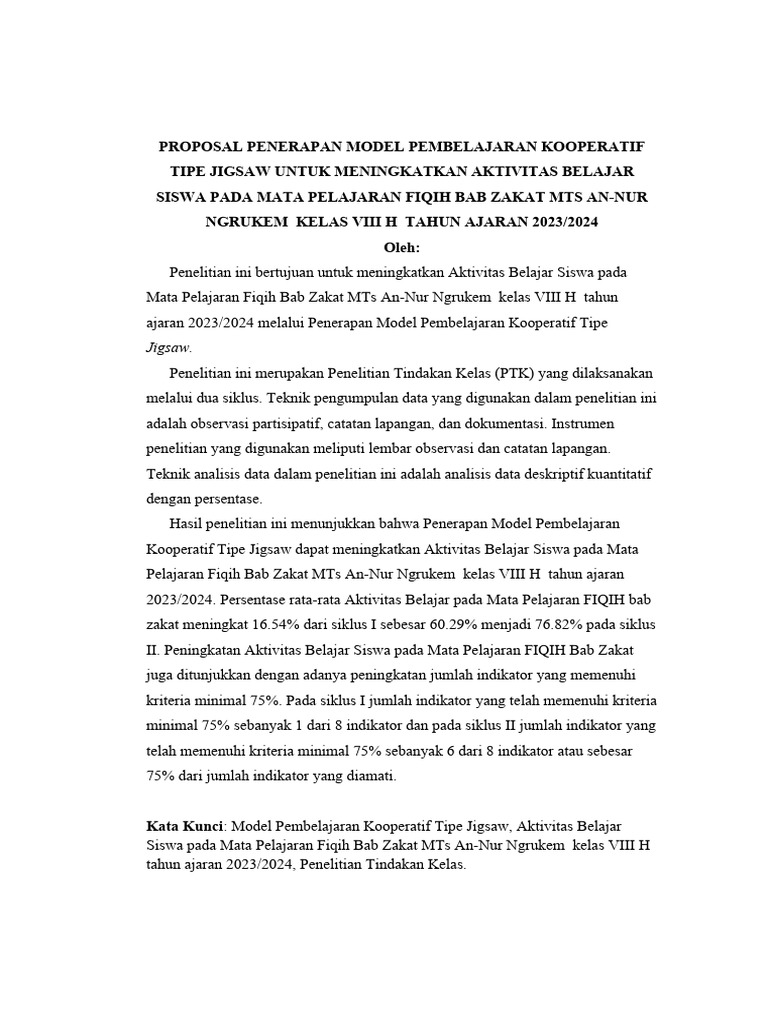 Proposal Pembelajaran Jigsaw | PDF