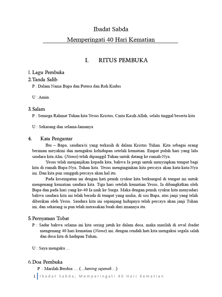 Ibadat Sabda 40 Hari Kematian | PDF