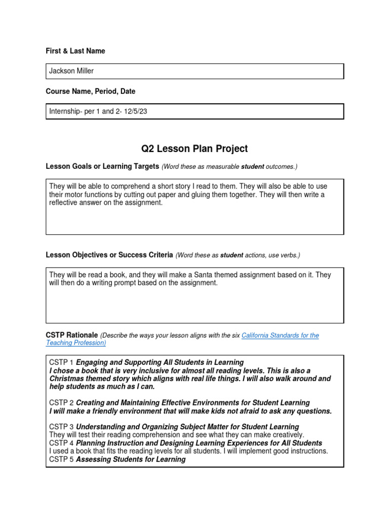 q2 CSTP Lesson Plan Template 2 | PDF | Lesson Plan | Teaching