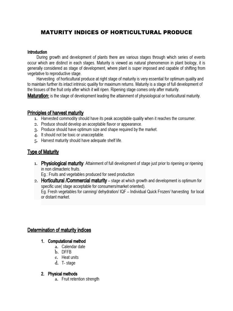 Maturity Indices in Horticultural Produce | PDF | Fruit | Vegetables