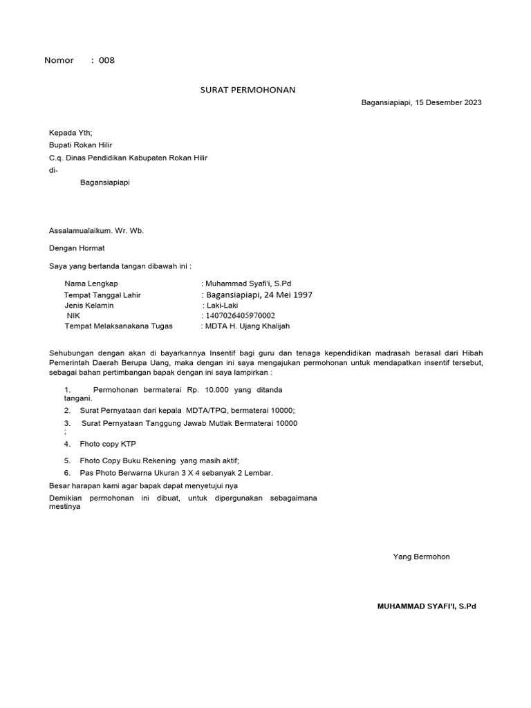 Persyratan Insentif M.SYAFII | PDF