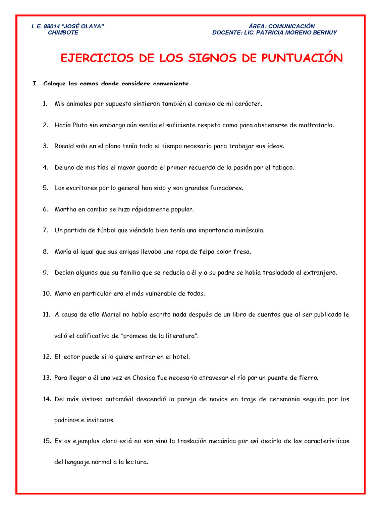 Ejercicios Signos de Puntuación | PDF