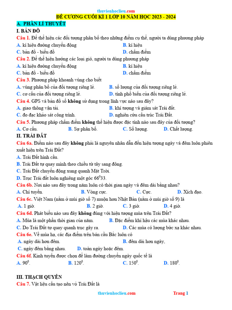 De Cuong On Tap HK1 Dia Li 10 | PDF