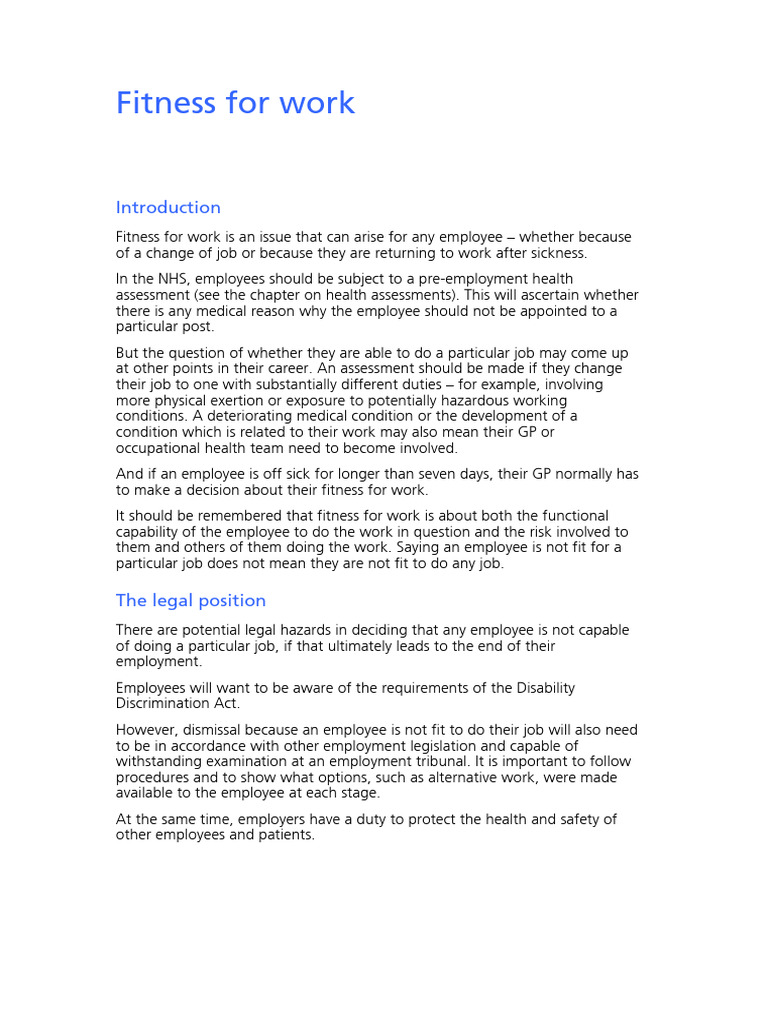Fitness For Work | PDF | Chronic Fatigue Syndrome | Obesity
