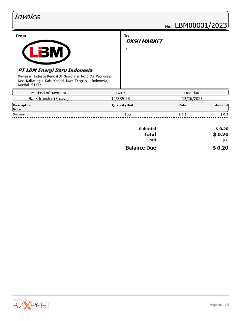 Invoice LBM00001-2023 | PDF