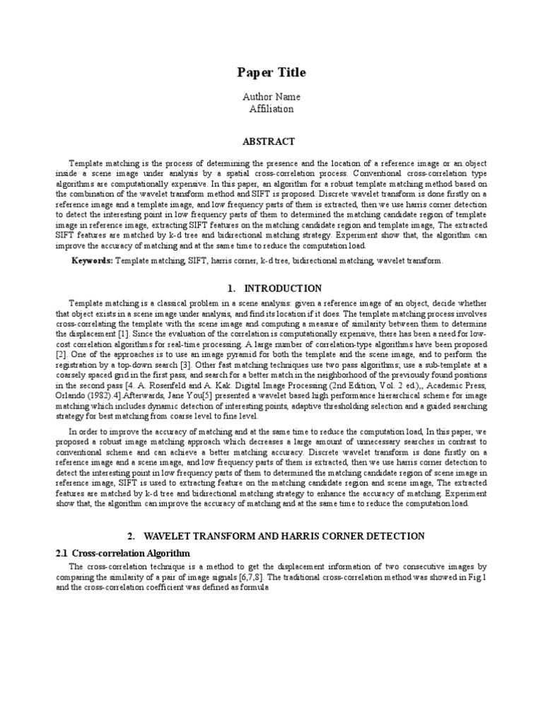 Wavelet-SIFT Template Matching Algorithm | PDF | Wavelet | Algorithms