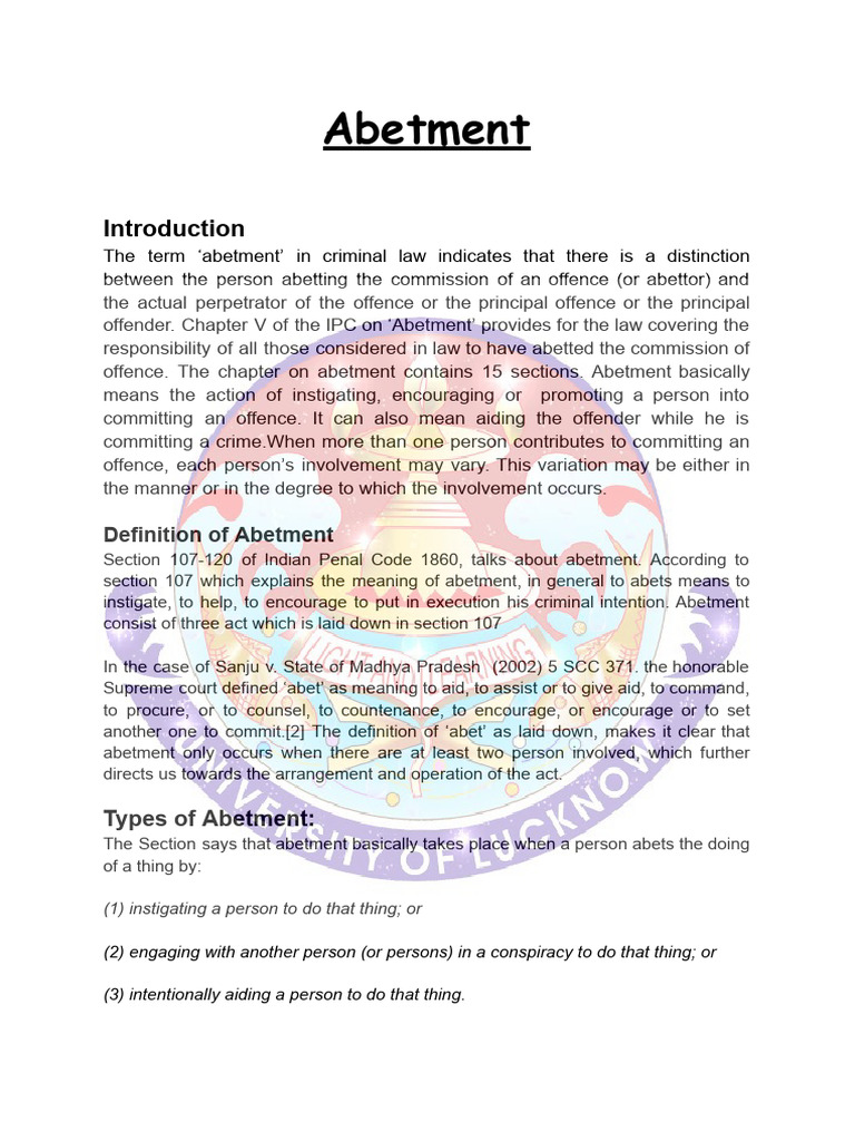 Abetment | PDF | Aiding And Abetting | Criminal Law