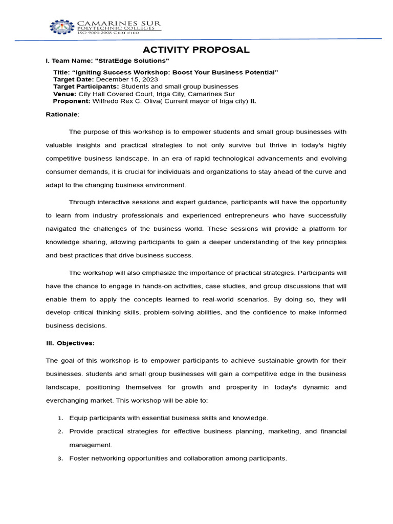 Final Activity Proposal | Download Free PDF | Entrepreneurship | Expert