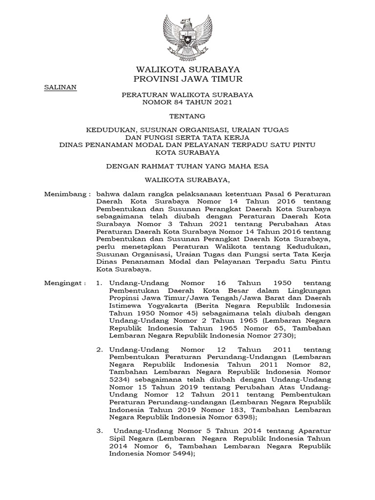 Struktur PTSP Kota Surabaya | PDF