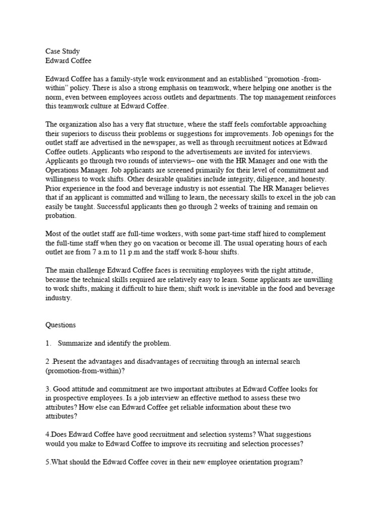 Case Study Edward Coffee | PDF | Recruitment | Employment