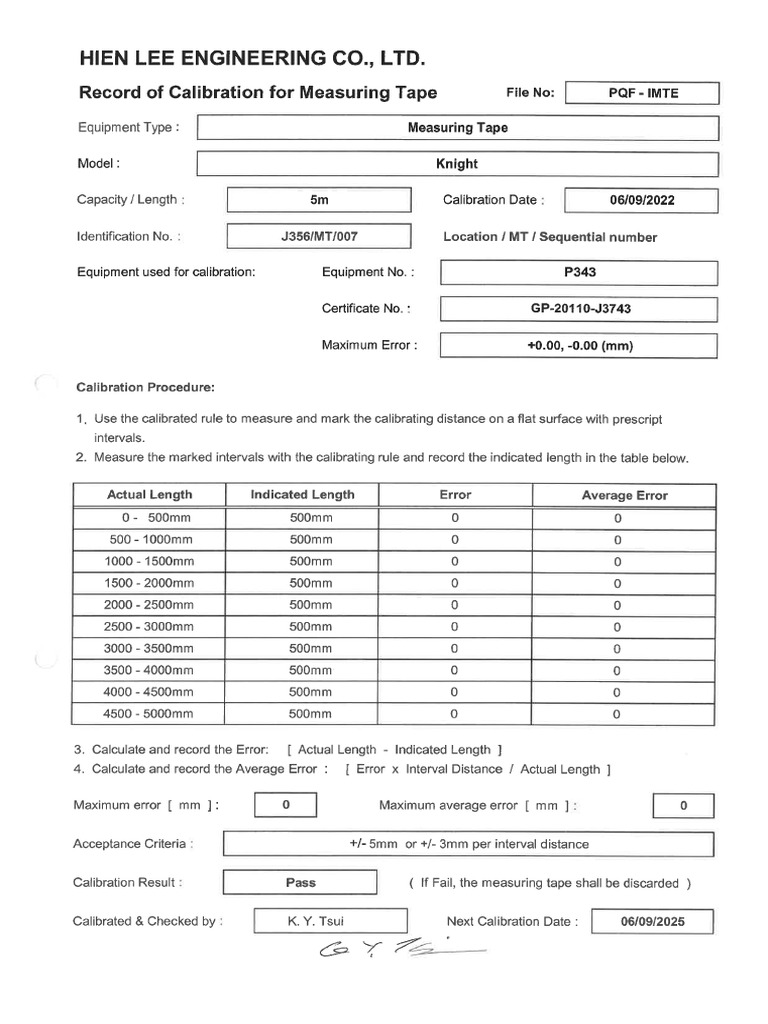 Measuring Tape Cal. Cert. | PDF