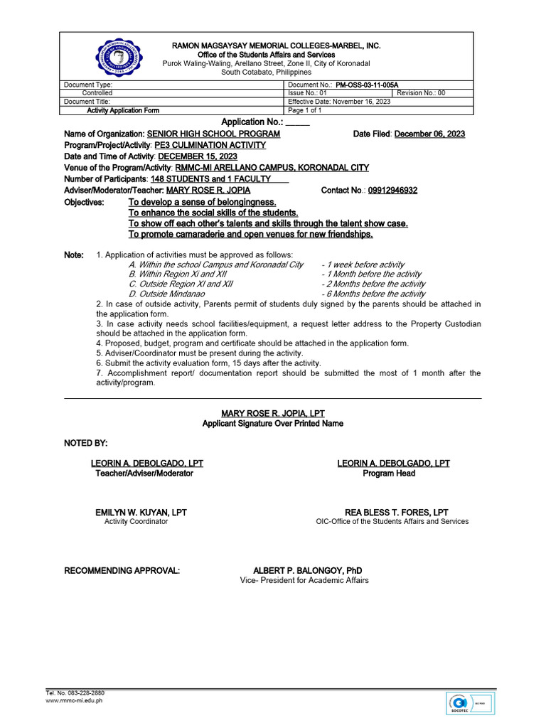 005a Activity Application Form | PDF