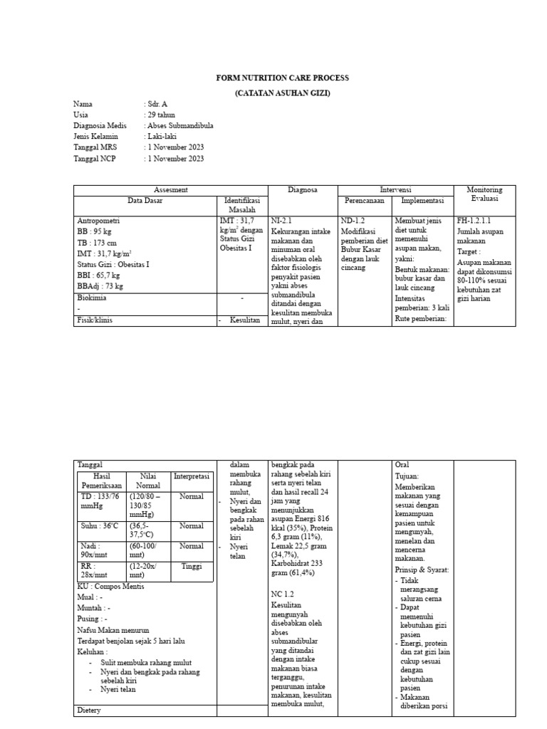 Form Nutrition Care Process 2 | PDF