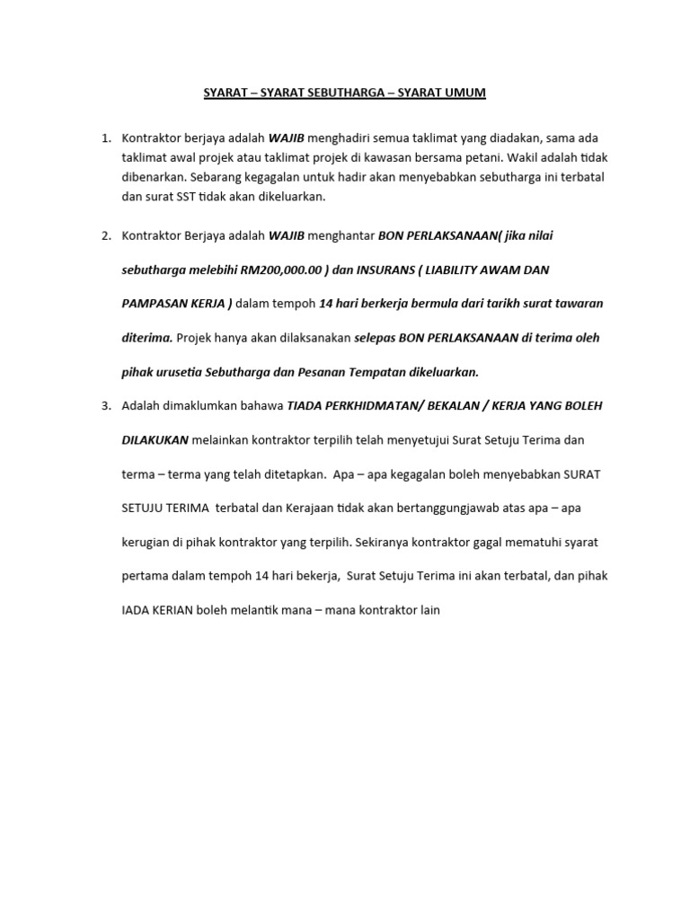 Syarat Umum Sebutharga | PDF