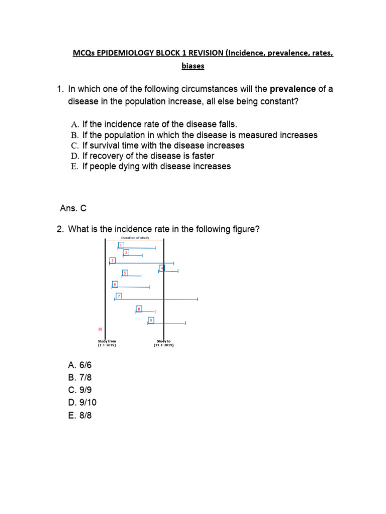 MCQs EPIDEMIOLOGY BLOCK 1 REVISION 2020 | PDF | Sensitivity And ...