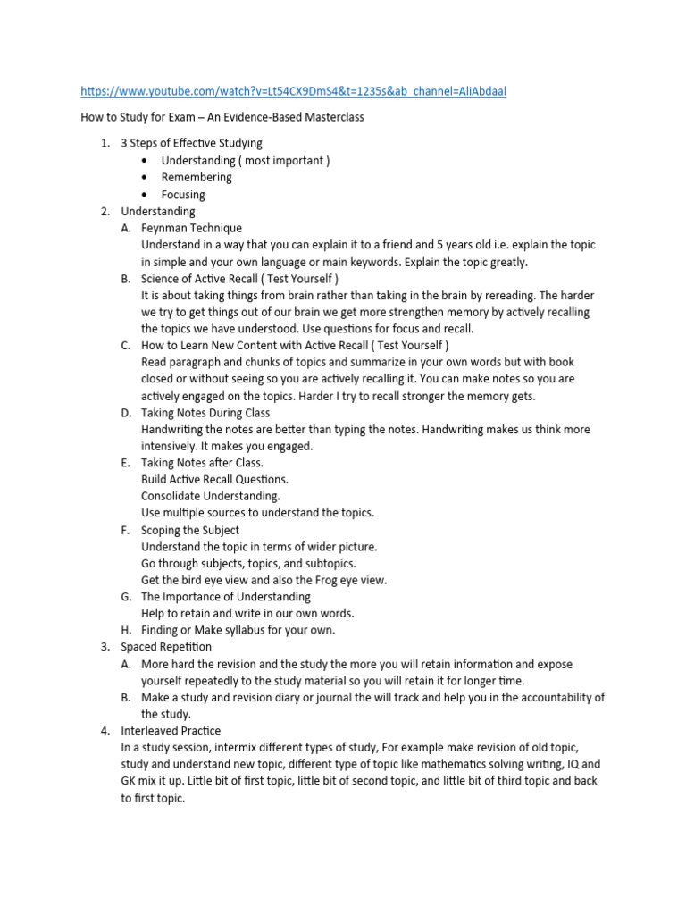 How To Study Well For Exams Pdf Recall Memory Memory