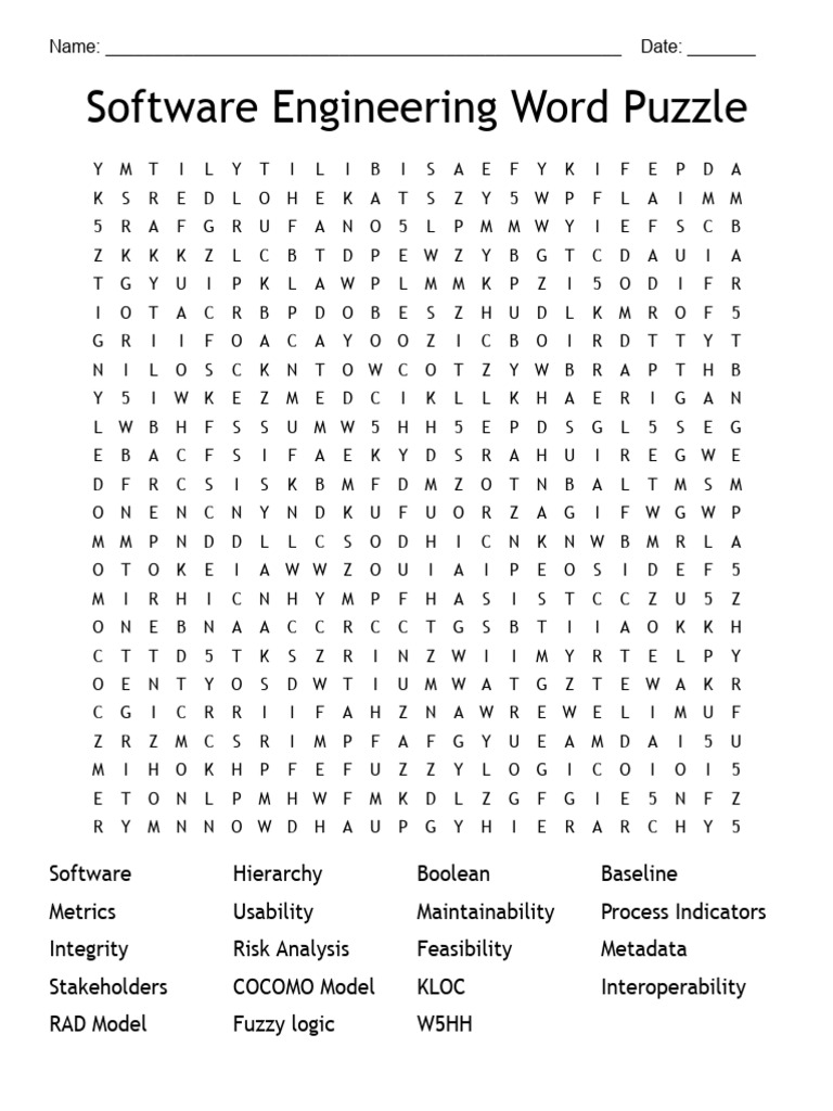 Software Engineering Word Puzzle | PDF