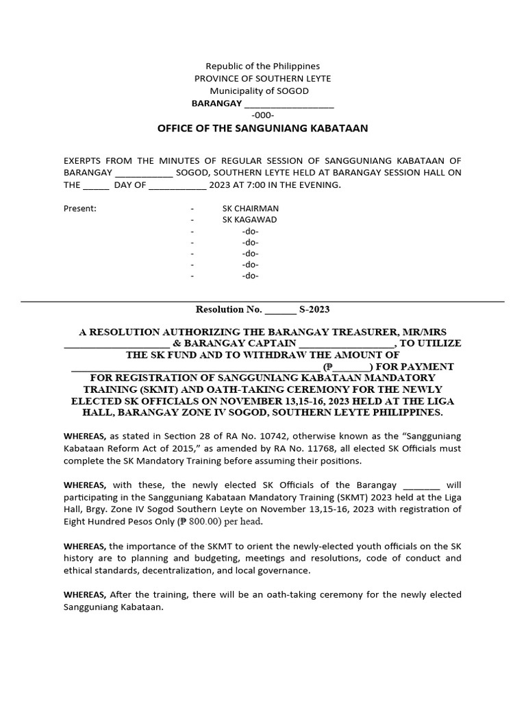 SK Fund Utilization Resolution 2023 | PDF | Government | Philippines