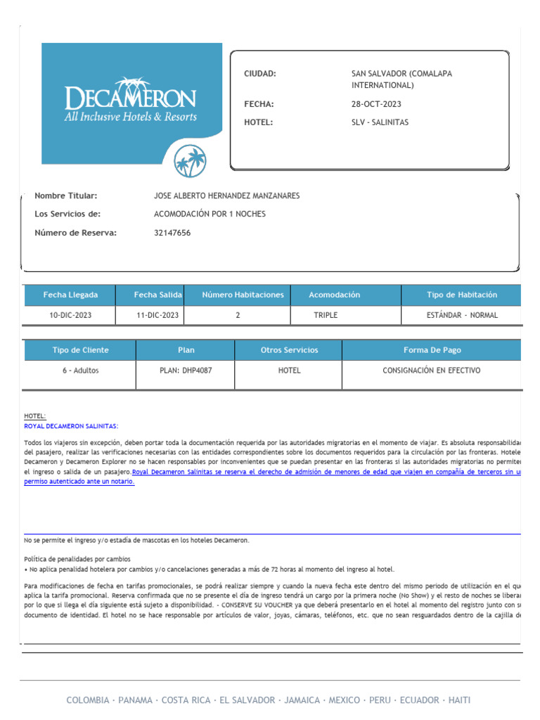 Voucher Decameron 32147656 | PDF | Hotel