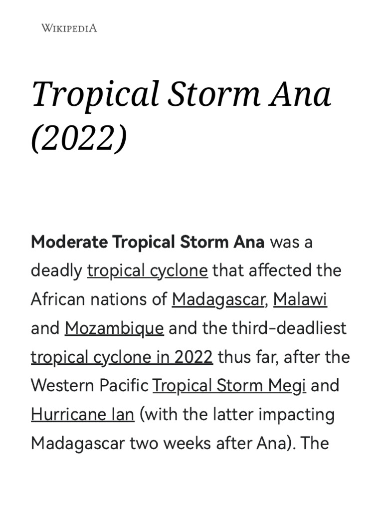 Tropical Storm Ana (2022) - Wikipedia | PDF | Tropical Cyclones ...