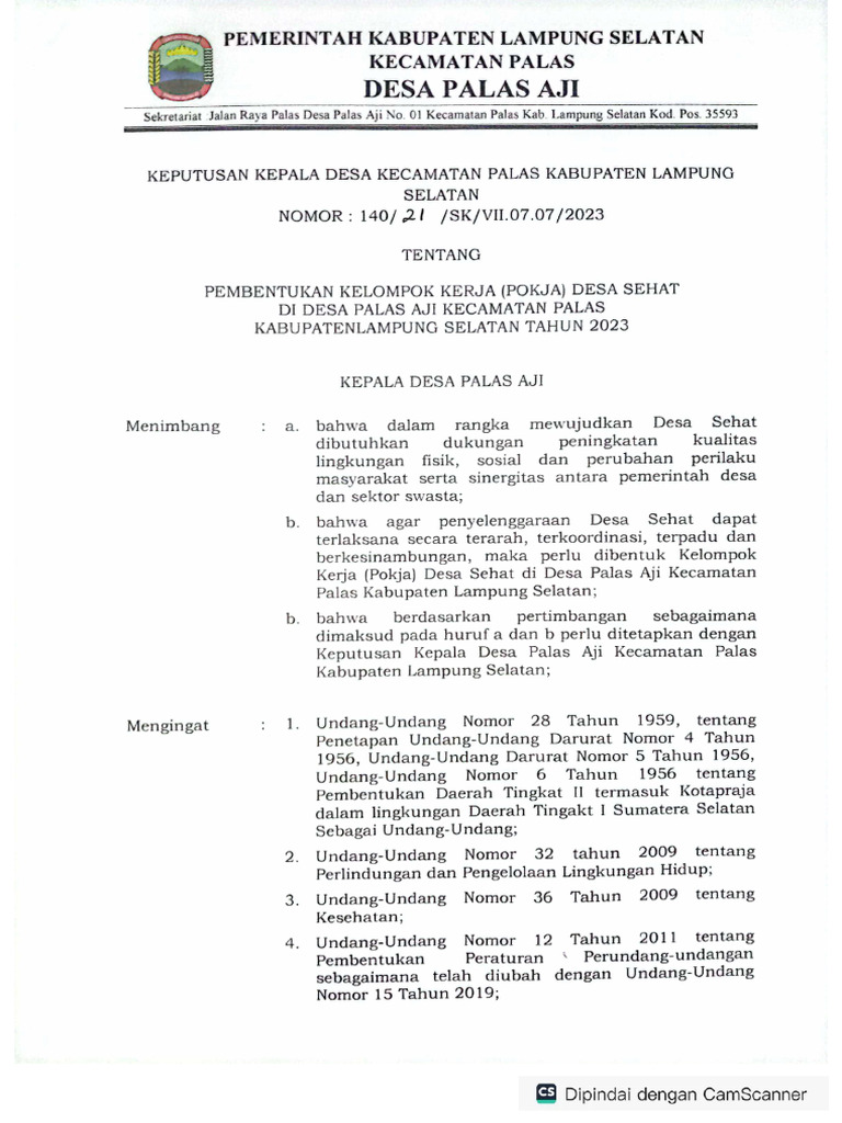 SK KKS Desa Palas Aji | PDF
