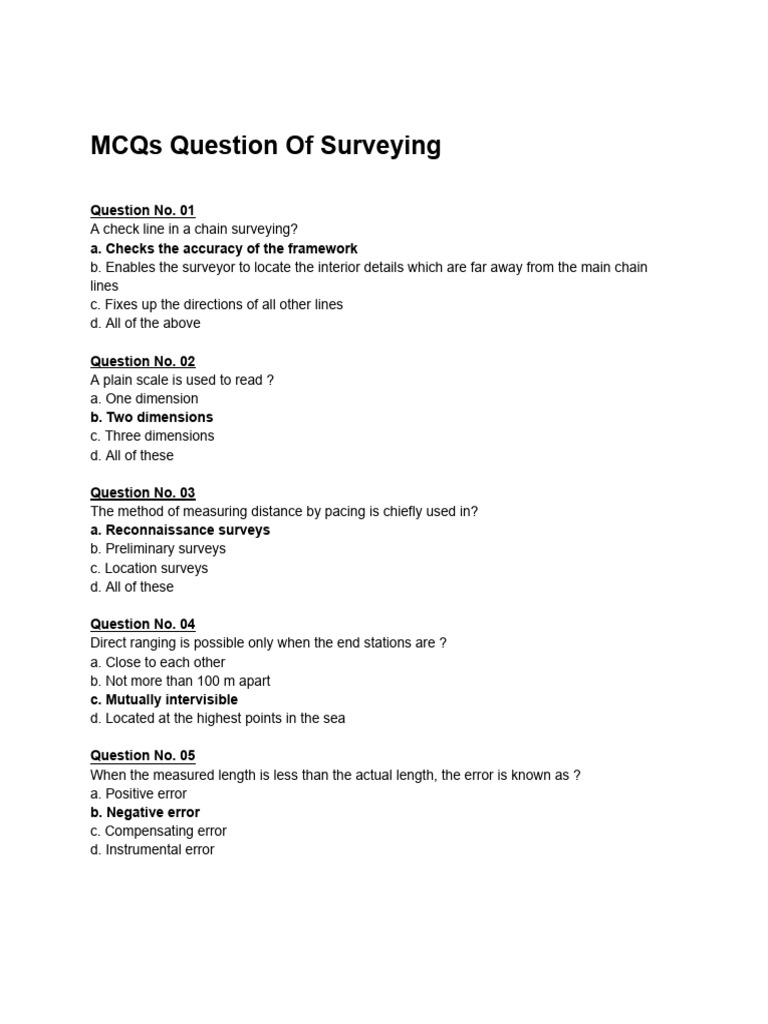 MCQs Question of Surveying 1 | PDF | Surveying | Angle