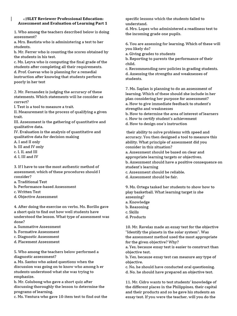 Assessment and Evaluation of Learning Part 1 | PDF | Educational Assessment | Learning