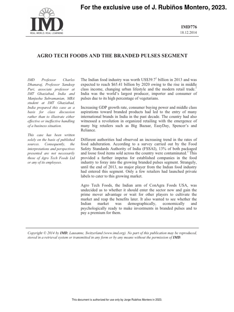 Agro Tech Foods and The Branded Pulses Segment | PDF | Retail | Brand