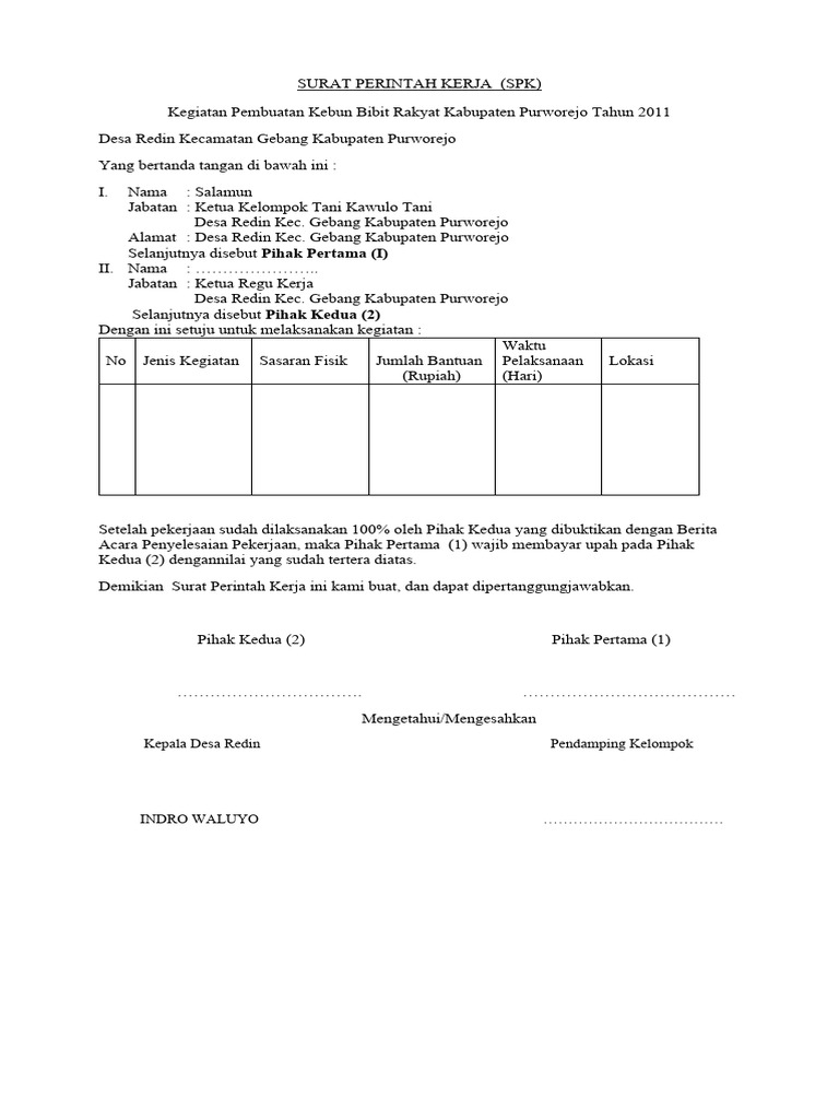 Surat Perintah Kerja | PDF