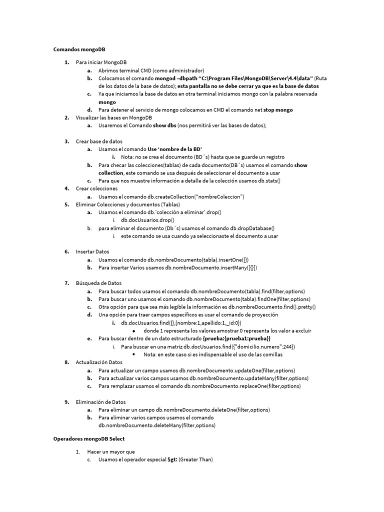 Comandos MongoDB | PDF | Mongo Db | Ciencia de sistemas
