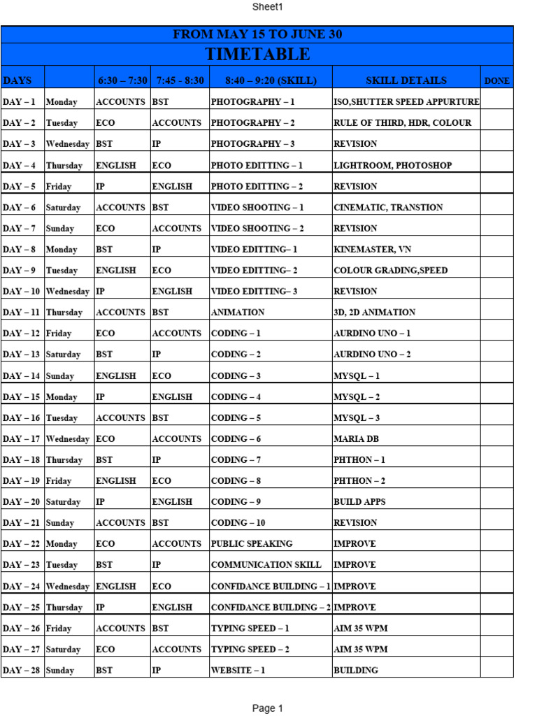 TIMETABLE | PDF | Imaging