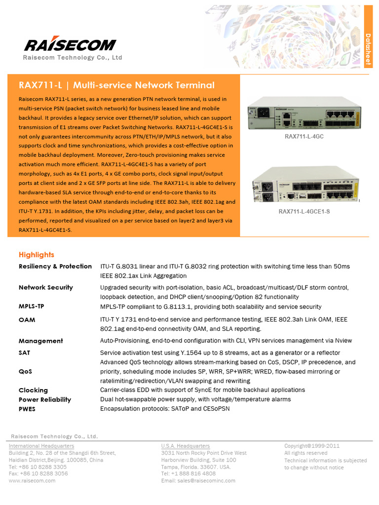 RC_Datasheet_RAX711-L--V4- | PDF | Computer Network | Quality Of Service