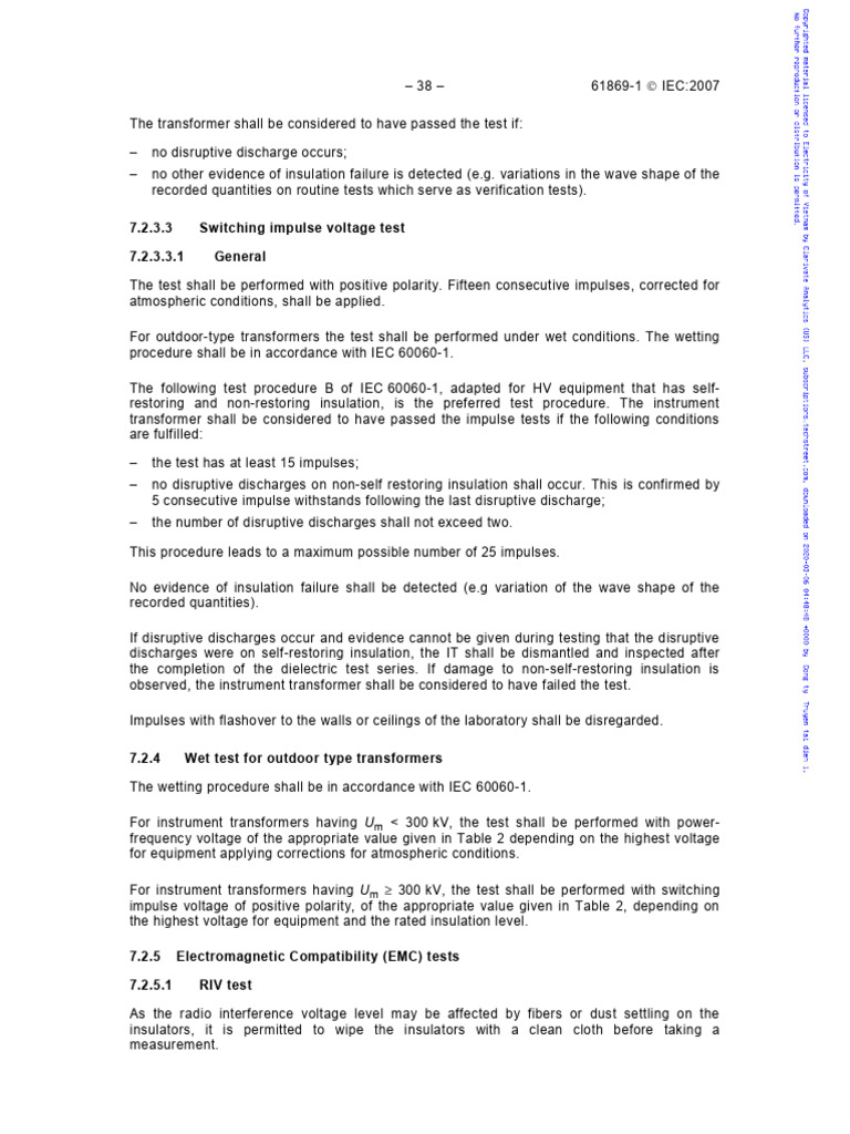 Wet Testing Procedures for Transformers | PDF | Electrical Breakdown ...