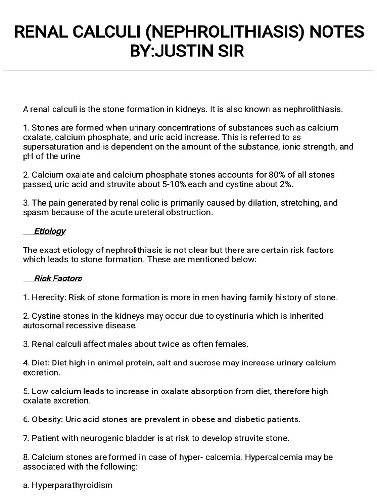 Understanding Renal Calculi: Causes & Treatment | PDF | Kidney ...