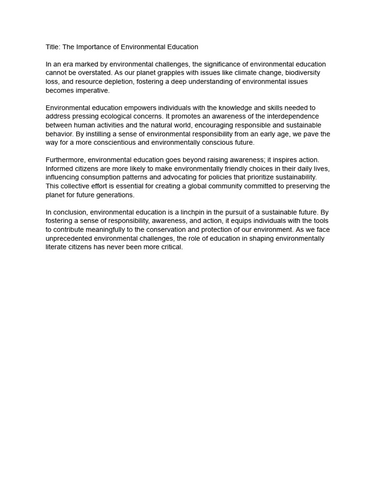 F The Importance Of Environmental Education PDF