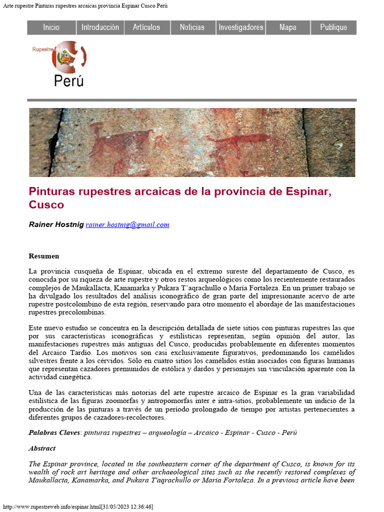 Arte Rupestre Pinturas Rupestres Arcaicas Provincia Espinar Cusco Perú ...