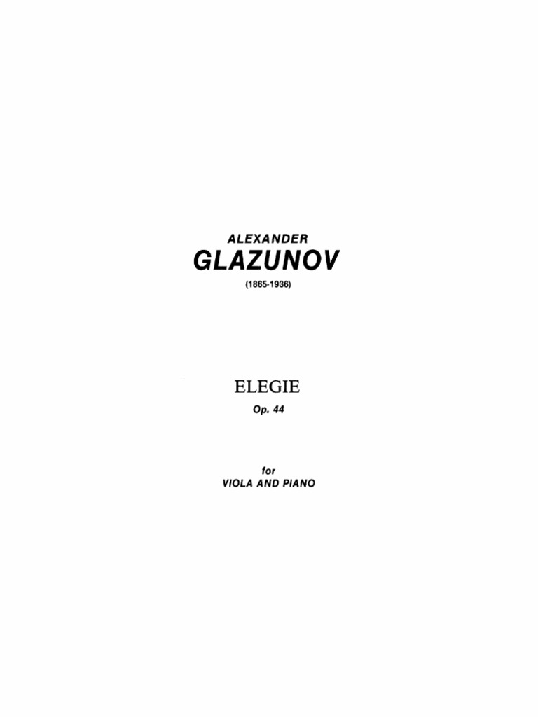 GLAZUNOV - Elegy in G Minor Op 44 - Va PF | PDF