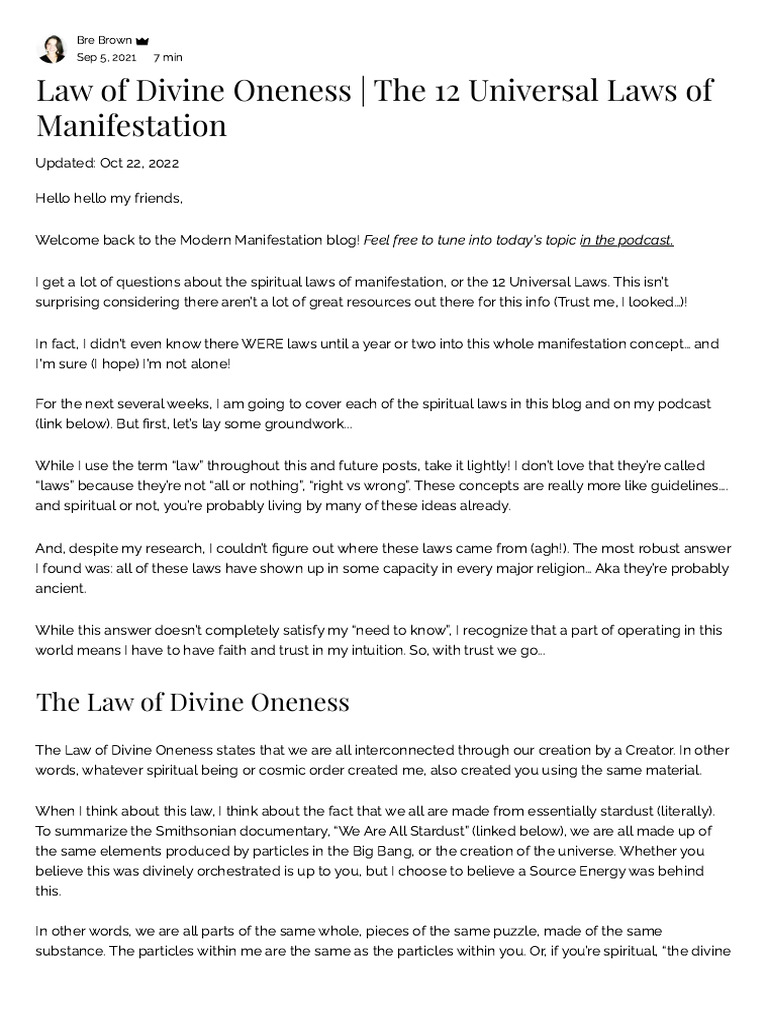 Law of Divine Oneness _ The 12 Universal Laws of Manifestation | PDF ...
