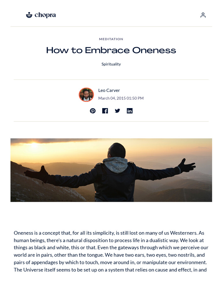 How To Embrace Oneness | PDF | Thought | Monism