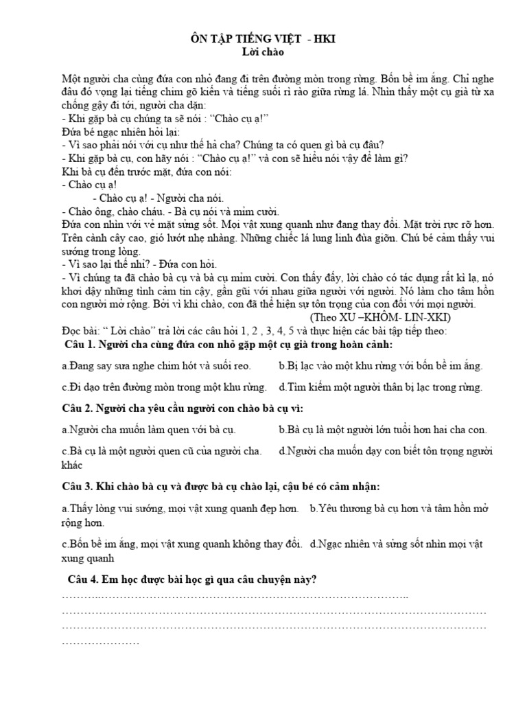 On Tap Tieng Viet HK1 - de 1 | PDF