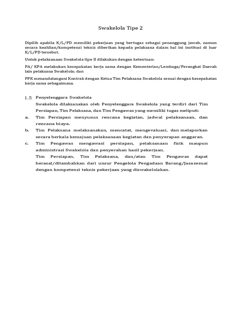 Panduan Swakelola Tipe 2 | PDF