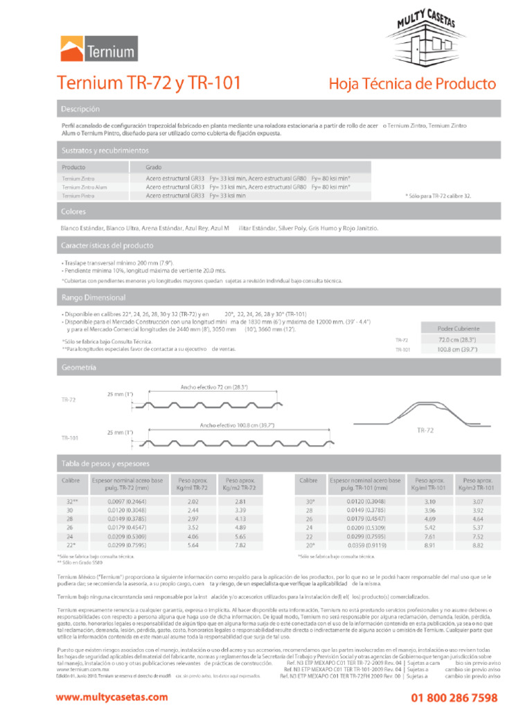 Ficha Tecnica R 101 Ternium | PDF