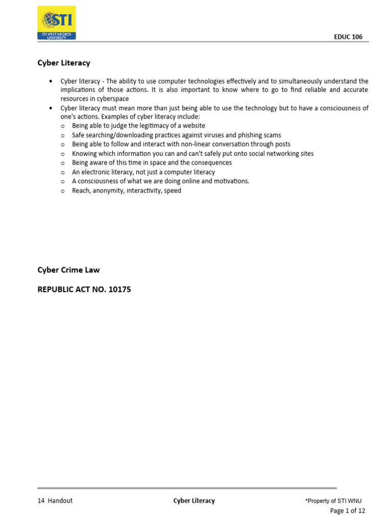 14 Handout | PDF | Cyberbullying | Cybercrime
