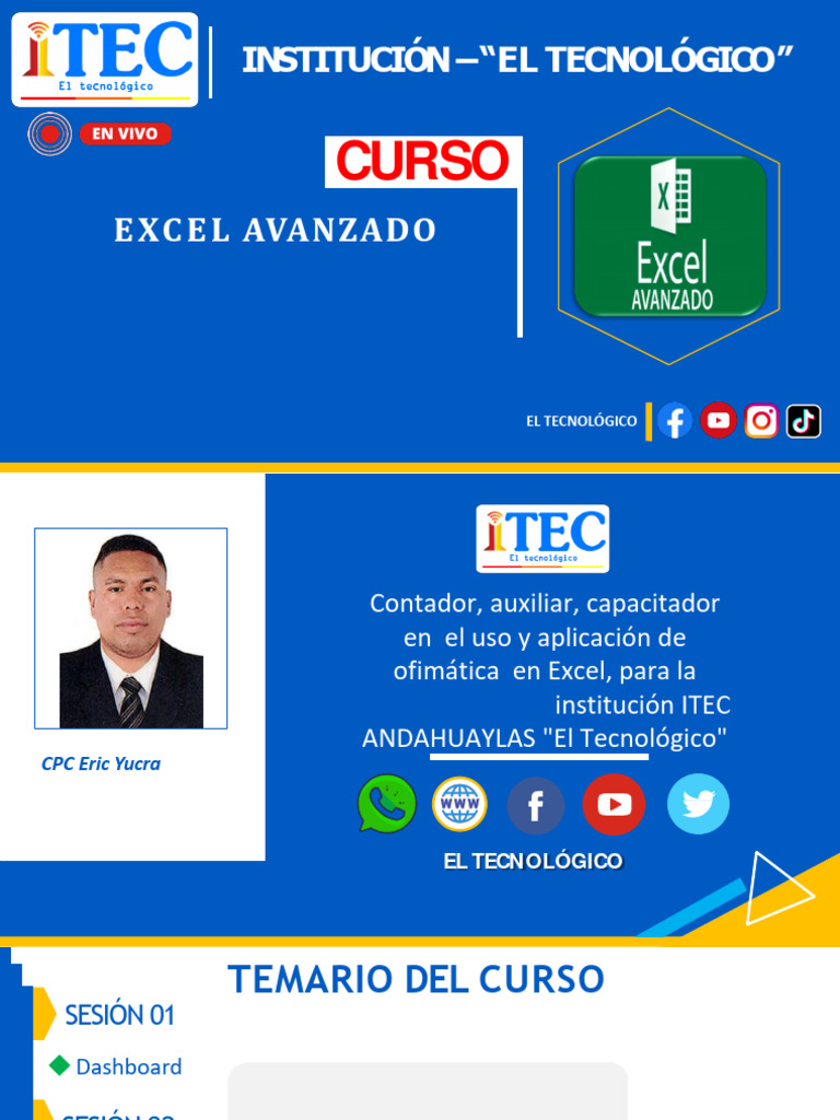 Manual Excel Avanzado Clase #01 - Institucion El Tecnologico 07.10.23 ...