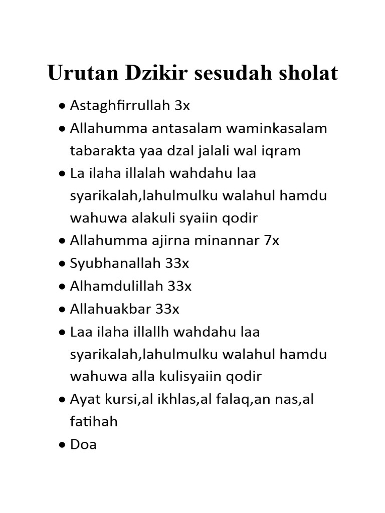 Urutan Dzikir Sesudah Sholat | PDF