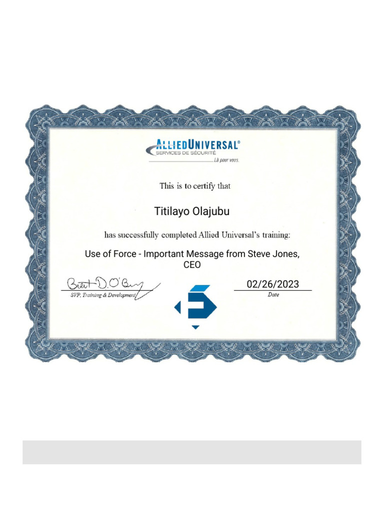 Use of Force - Important Message From Steve Jones, CEO - Allied ...