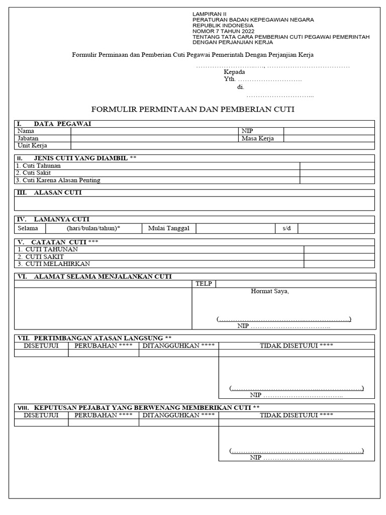 Formulir Permintaan Dan Pemberian Cuti PPPK | PDF