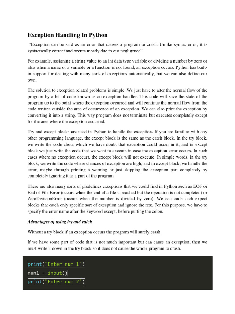 Exception Handling in Python | Download Free PDF | Computer File | File ... Exception Handling in Python | Download Free PDF | Computer File | File ...