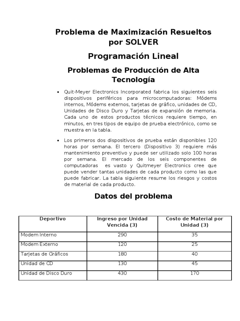 Problema de Maximización Resueltos Por SOLVER | PDF | Disco compacto | Disco duro